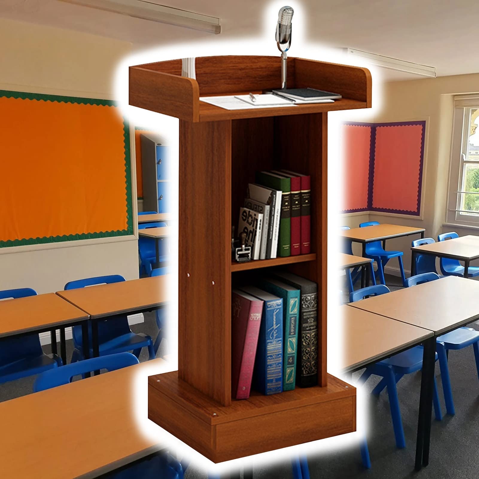 Buy Pulpit Brown Podium Lectern Stand for Teach Platform, Classroom ...
