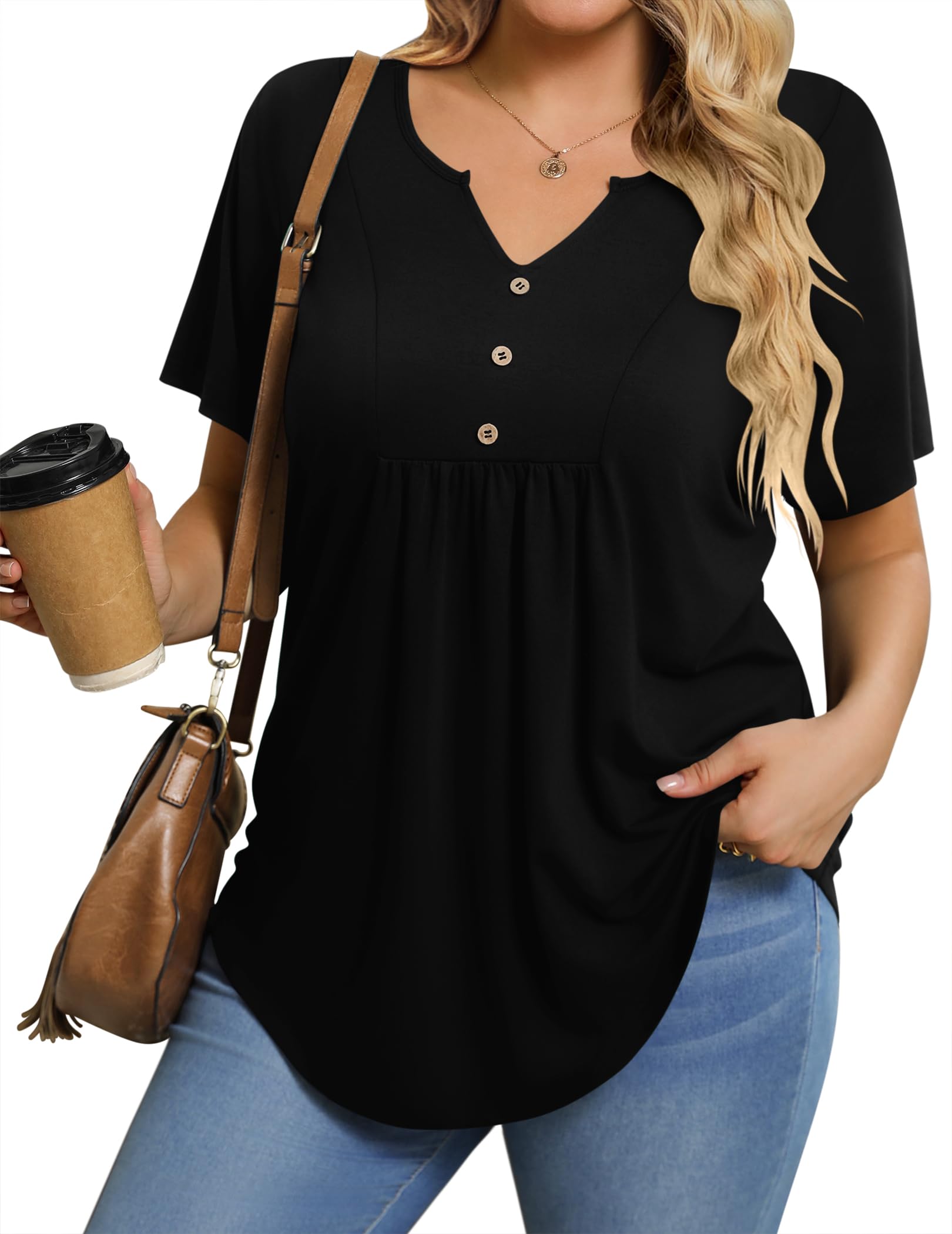 IN'VOLAND Womens Plus Size Tunic Top Summer Short Sleeve T-Shirt V-neck ...