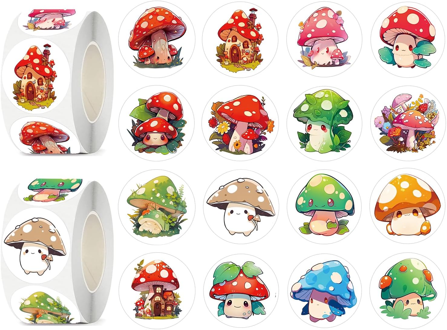 Amazon.com : Mushroom Rolls Small Stickers for Kids 500Pcs Cute Circle ...