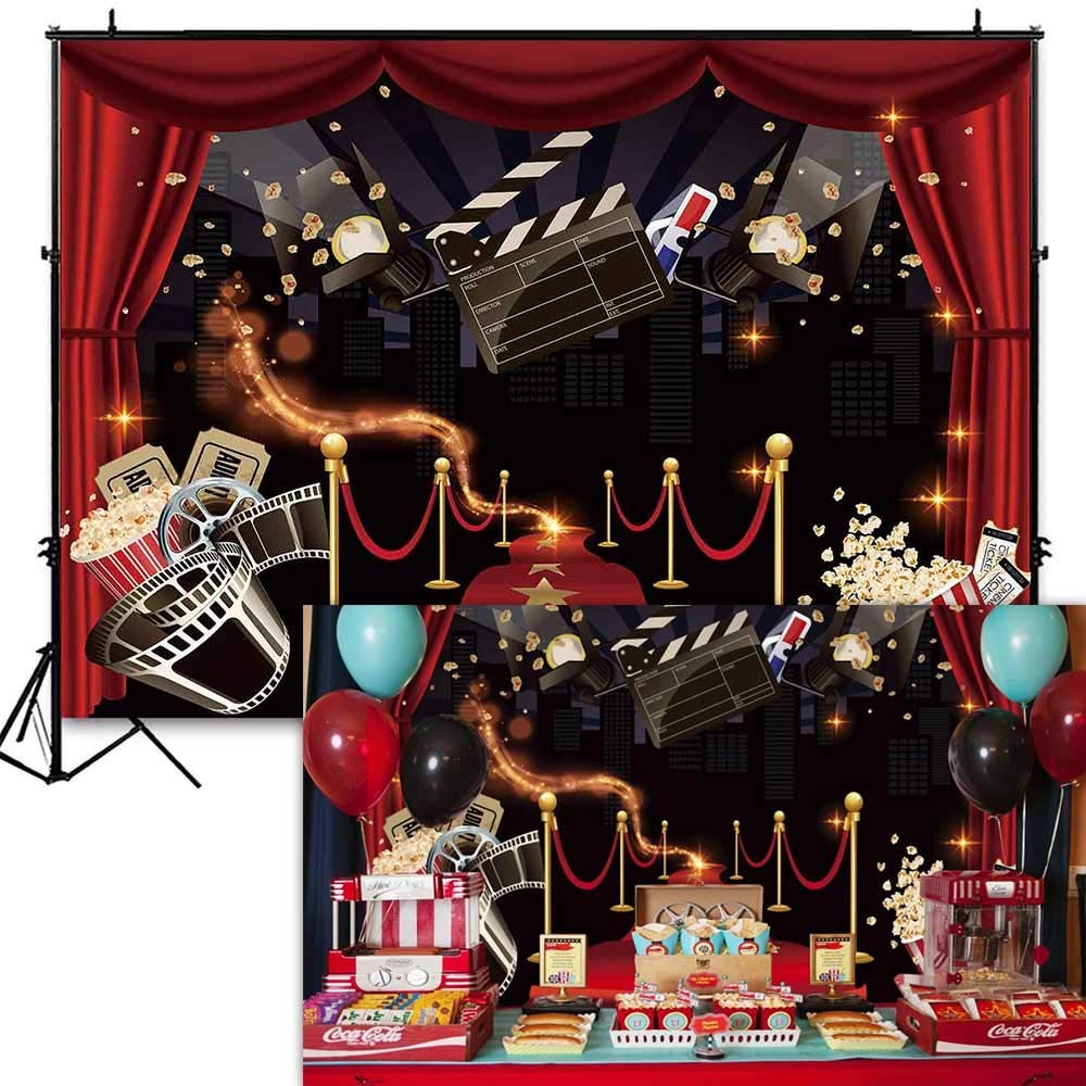 Edcott 9x6ft Vinyl Hollywood Party Backdrop Popcorn Movie Night ...