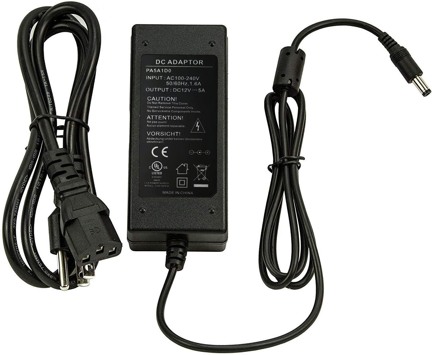 Installer CCTV 12V 5A Power Supply, UL Listed AC DC Converter 120V AC ...