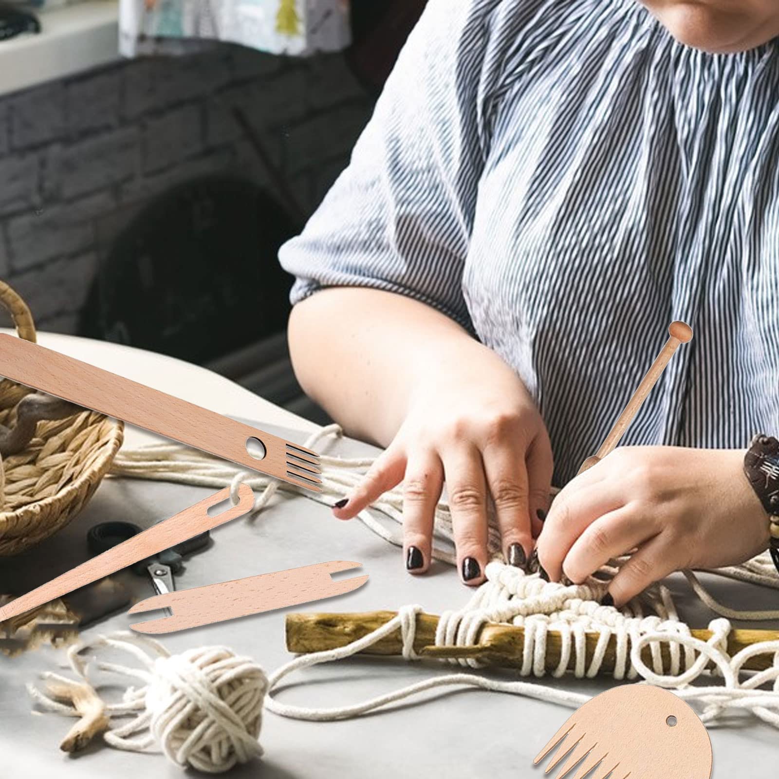 Snapklik.com : 17Pcs Wood Hand Loom Stick Set,Weaving Loom Tool, Wooden ...