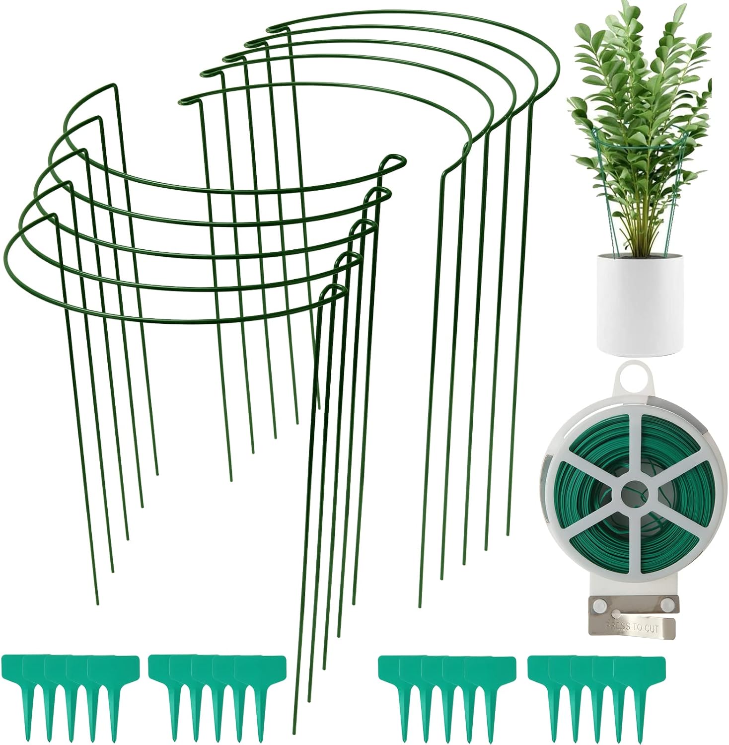 GOYADA 10 Pcs Plant Supports for Garden, 21x35cm Green Metal Plant ...