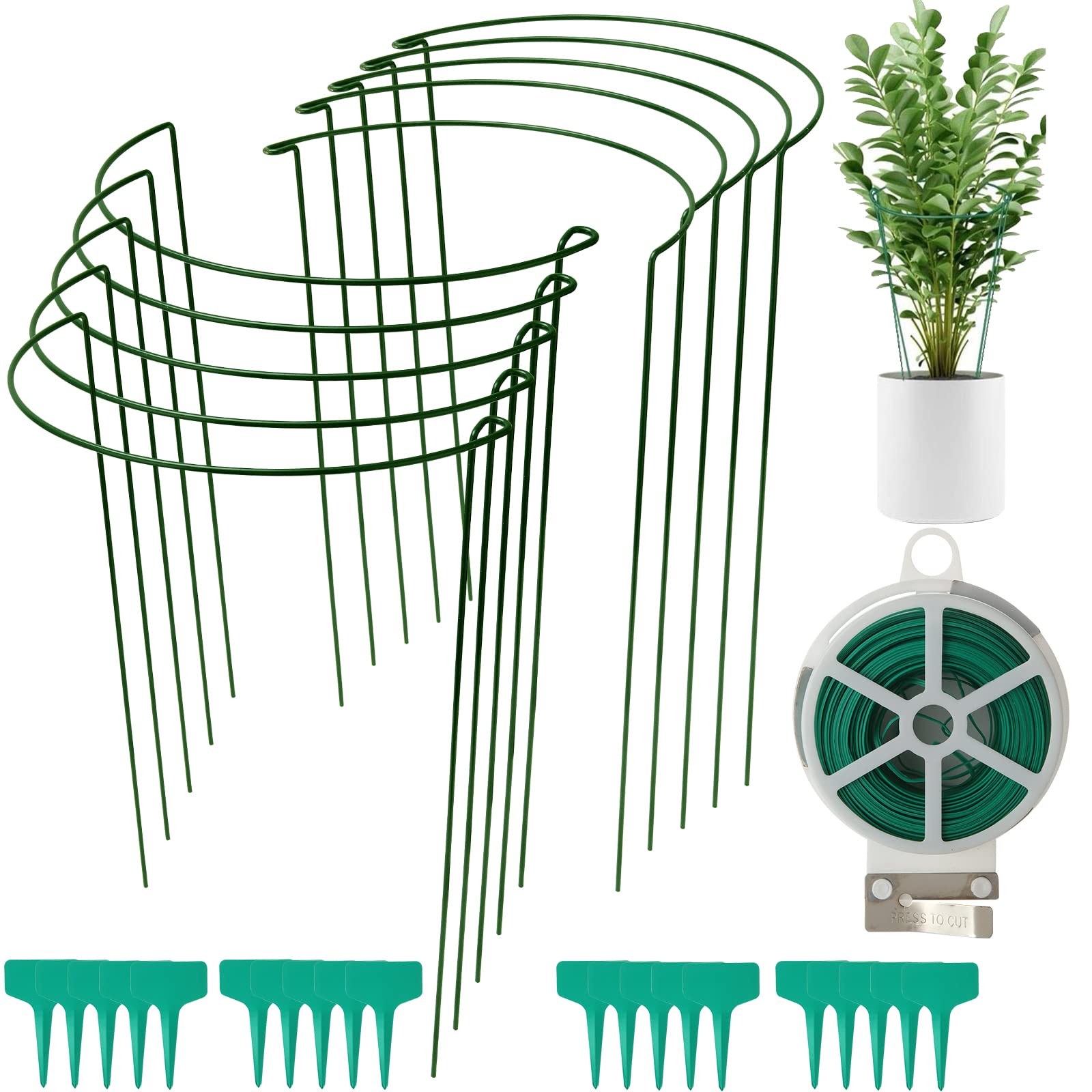 GOYADA 10 Pcs Plant Supports for Garden, 21x35cm Green Metal Plant ...