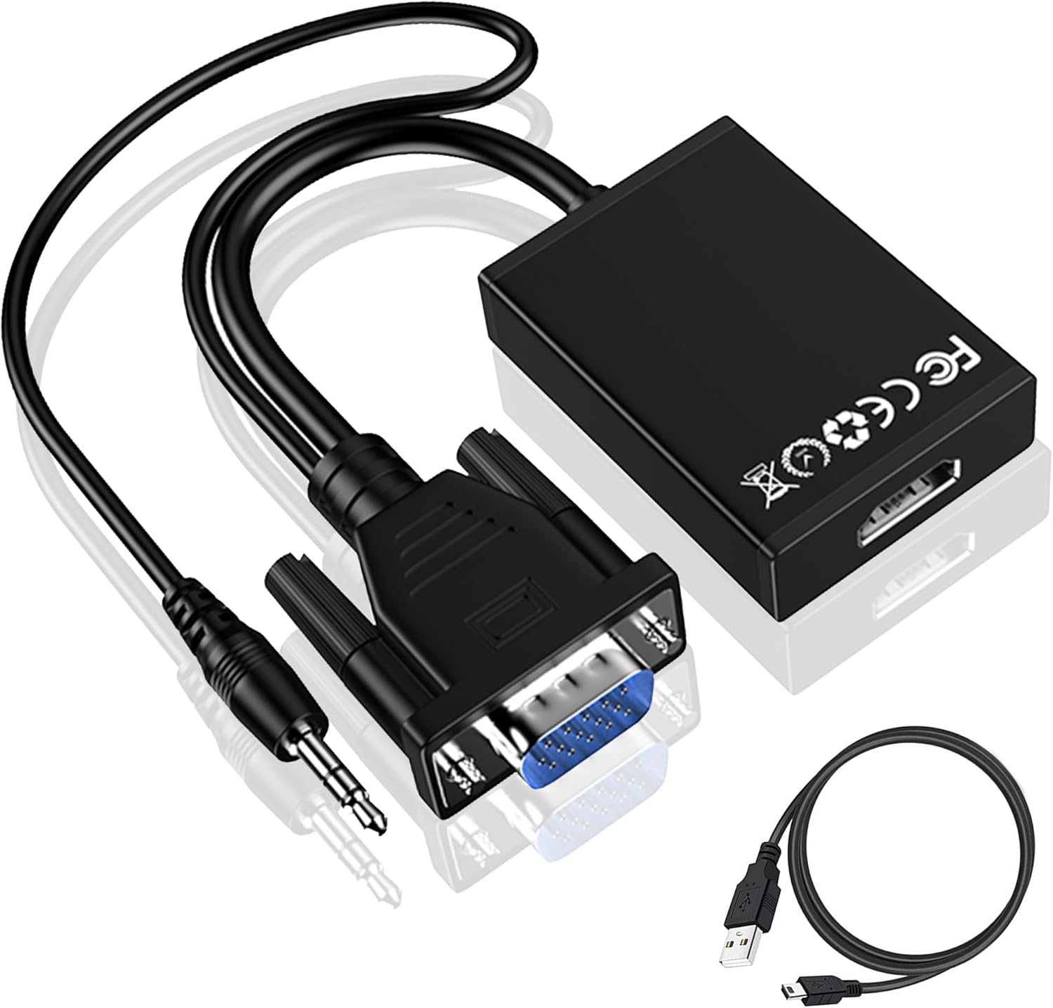 Mueuton VGA to HDMI Adapter, 1080P Video, Audio Support, USB Powered ...