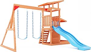 Amazon.com: Dolphin Playground Swing Sets for Backyard with Slide, Wooden Outdoor Playset for ...