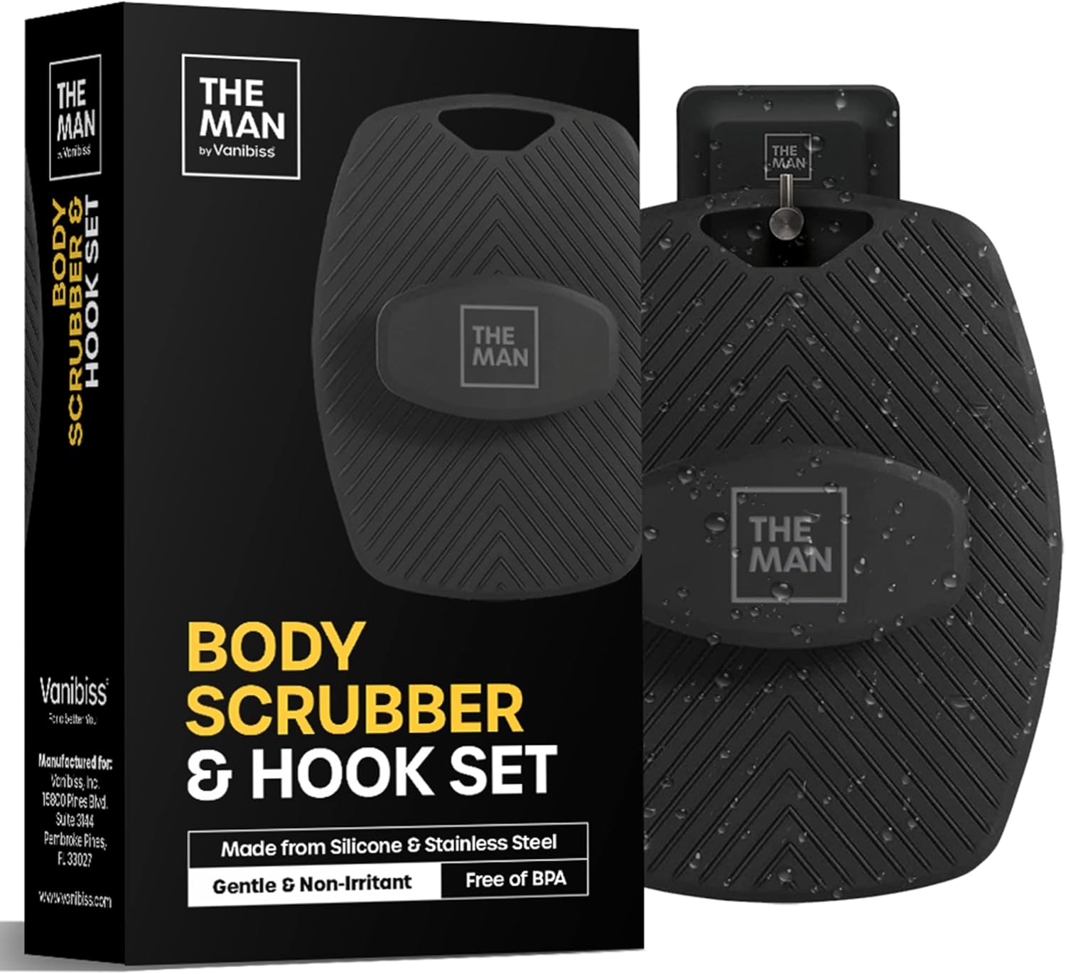 Amazon.com : The Man Body Scrubber & Hook Set - Silicone Body Scrubber ...