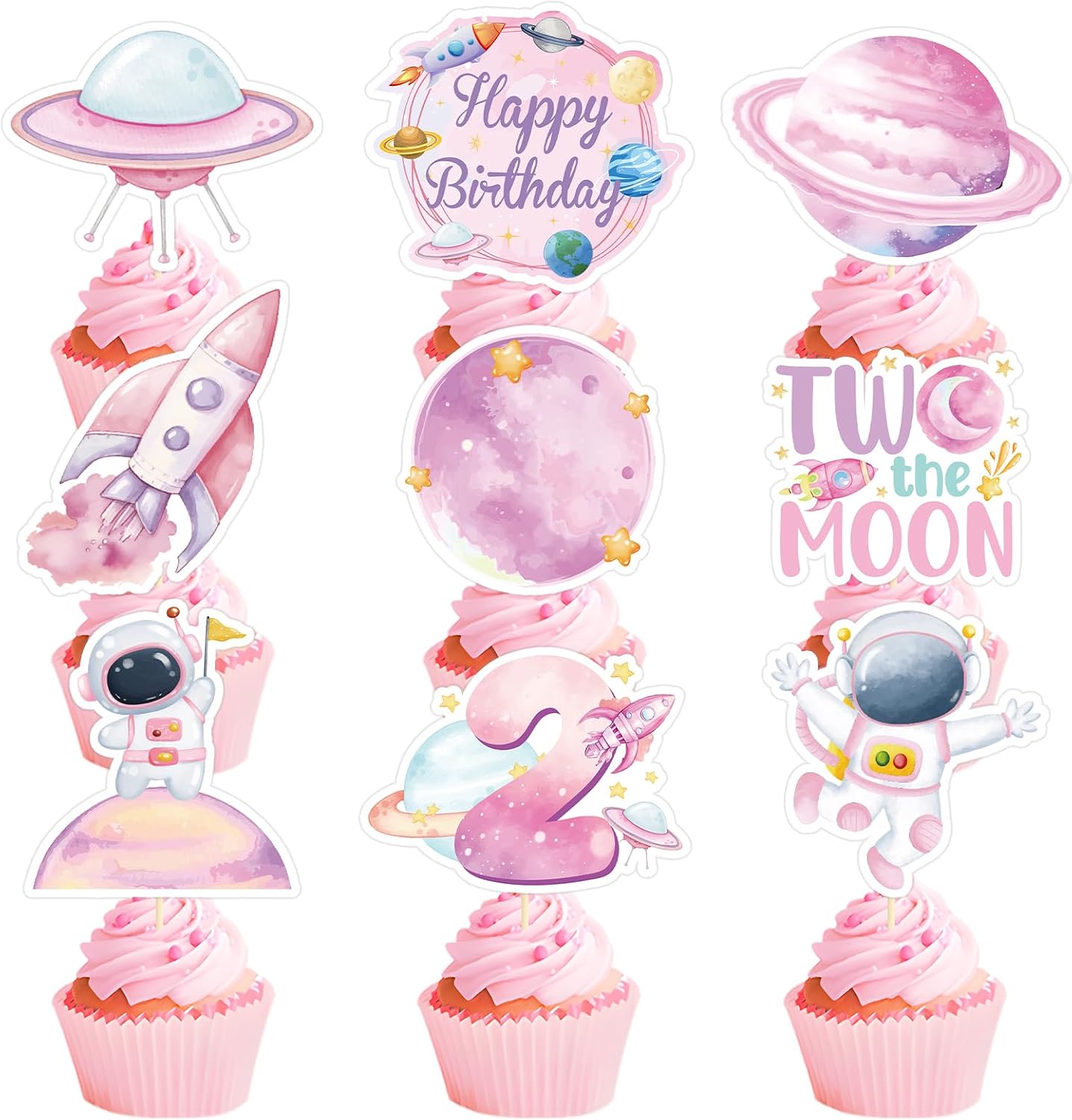 Amazon.com: Space Birthday Decorations Cupcake Toppers - NOVBAUB 36PCS ...