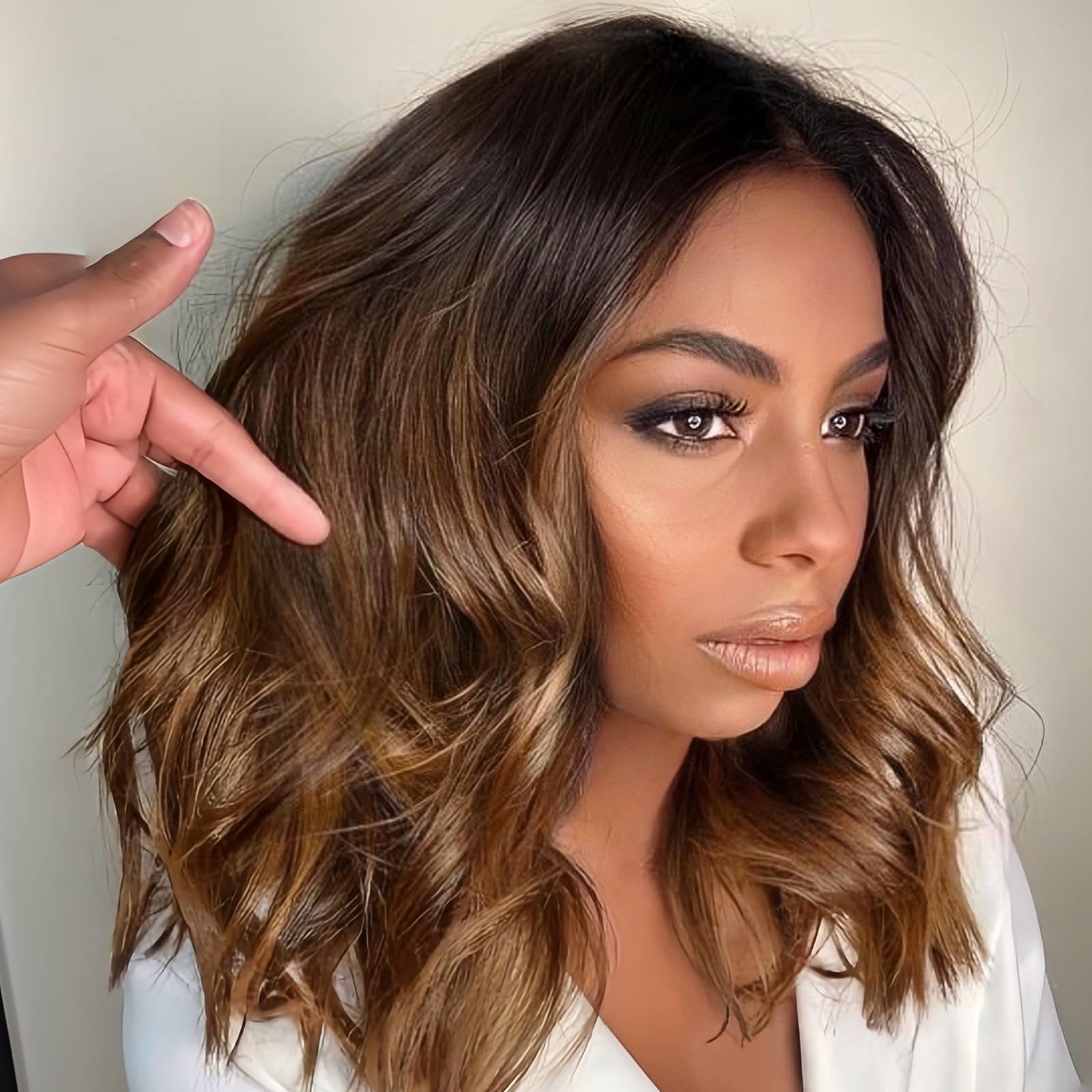 Amazon.com : KOME Ombre Brown Bob Wig Butta Lace Front Wig Body Wave ...