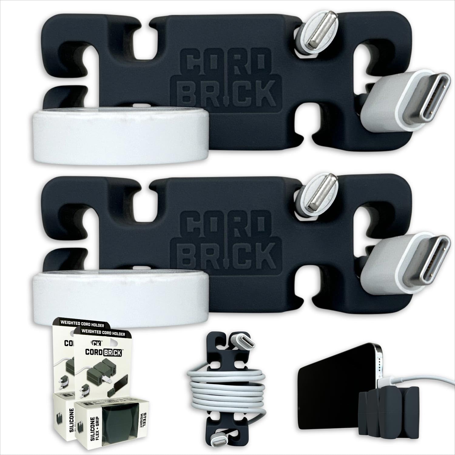 Amazon.com: CordBrick 2pk Weighted Cord Holder for Nightstand - Phone ...