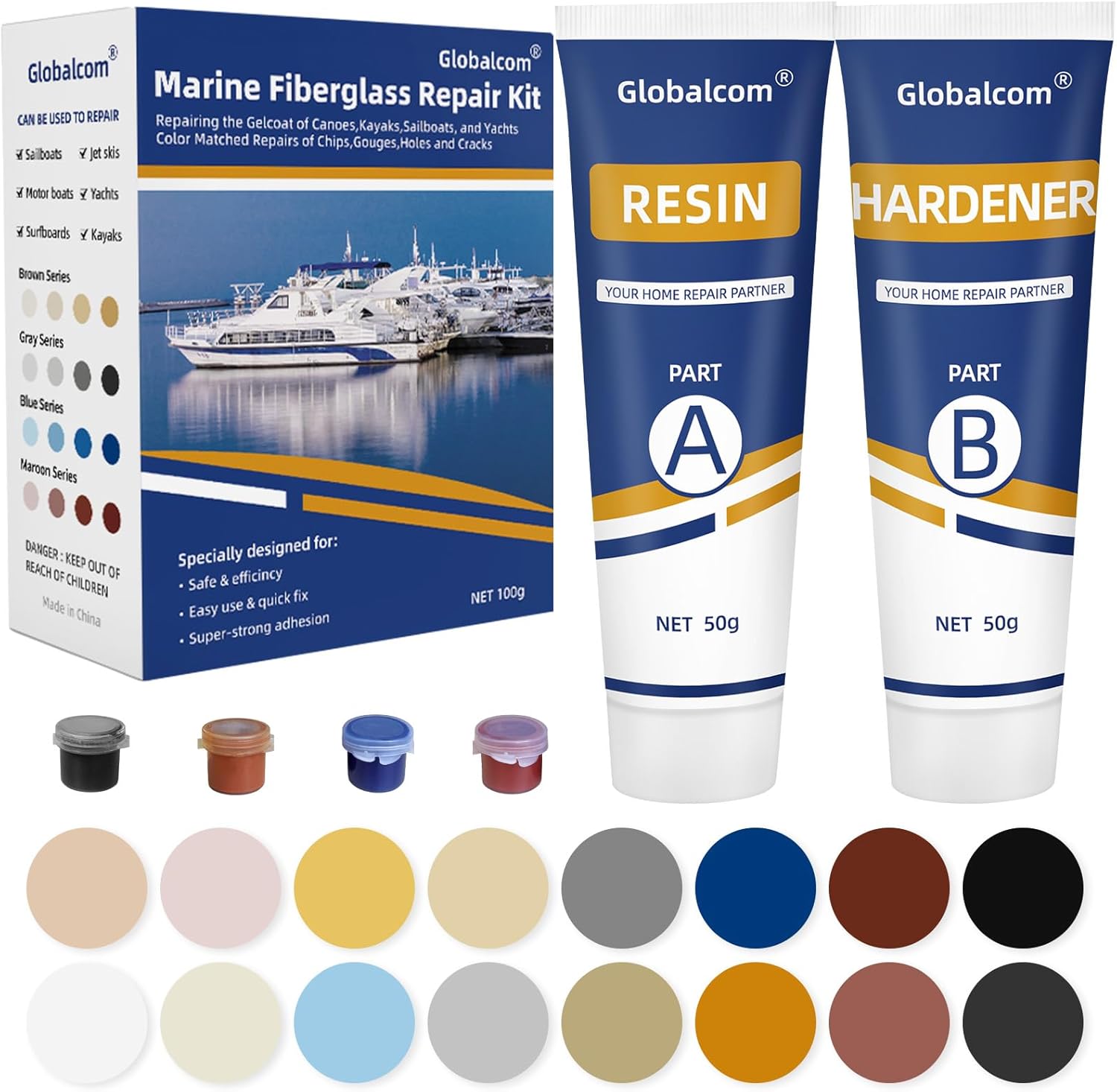 Amazon.com: Globalcom Fiberglass Boat Repair Kit, (Color Match) Gel ...