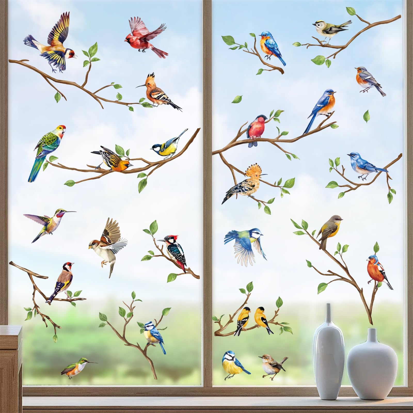 Amazon.com: wondever Spring Birds Tree Branch Window Clings Tropical ...