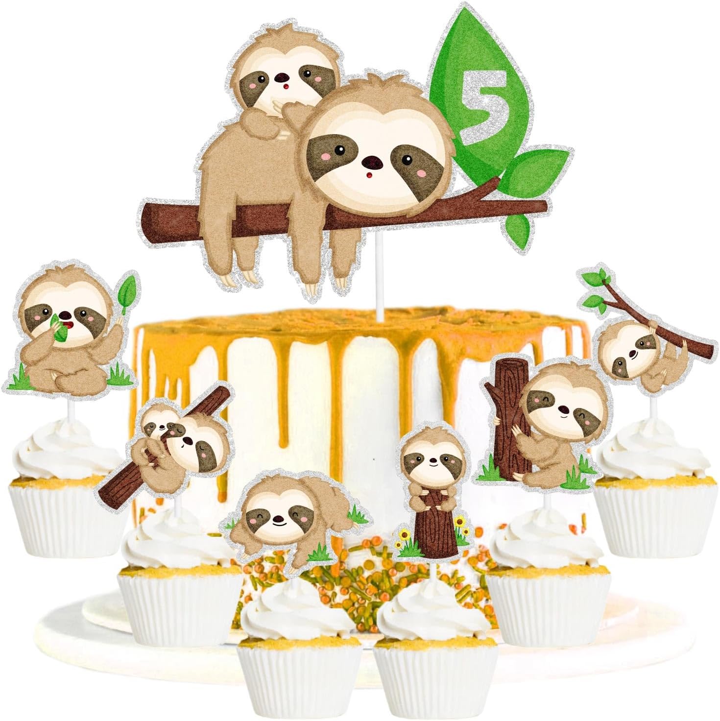 Amazon.com: Sloth Cake Toppers Set of 7 Cute Wildlife Themed 5th ...