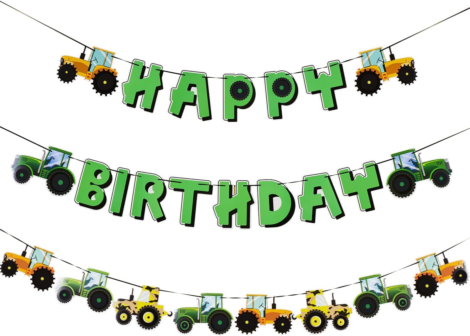 Amazon.com: SUNBEAUTY Green Tractor Happy Birthday Banner Set with ...