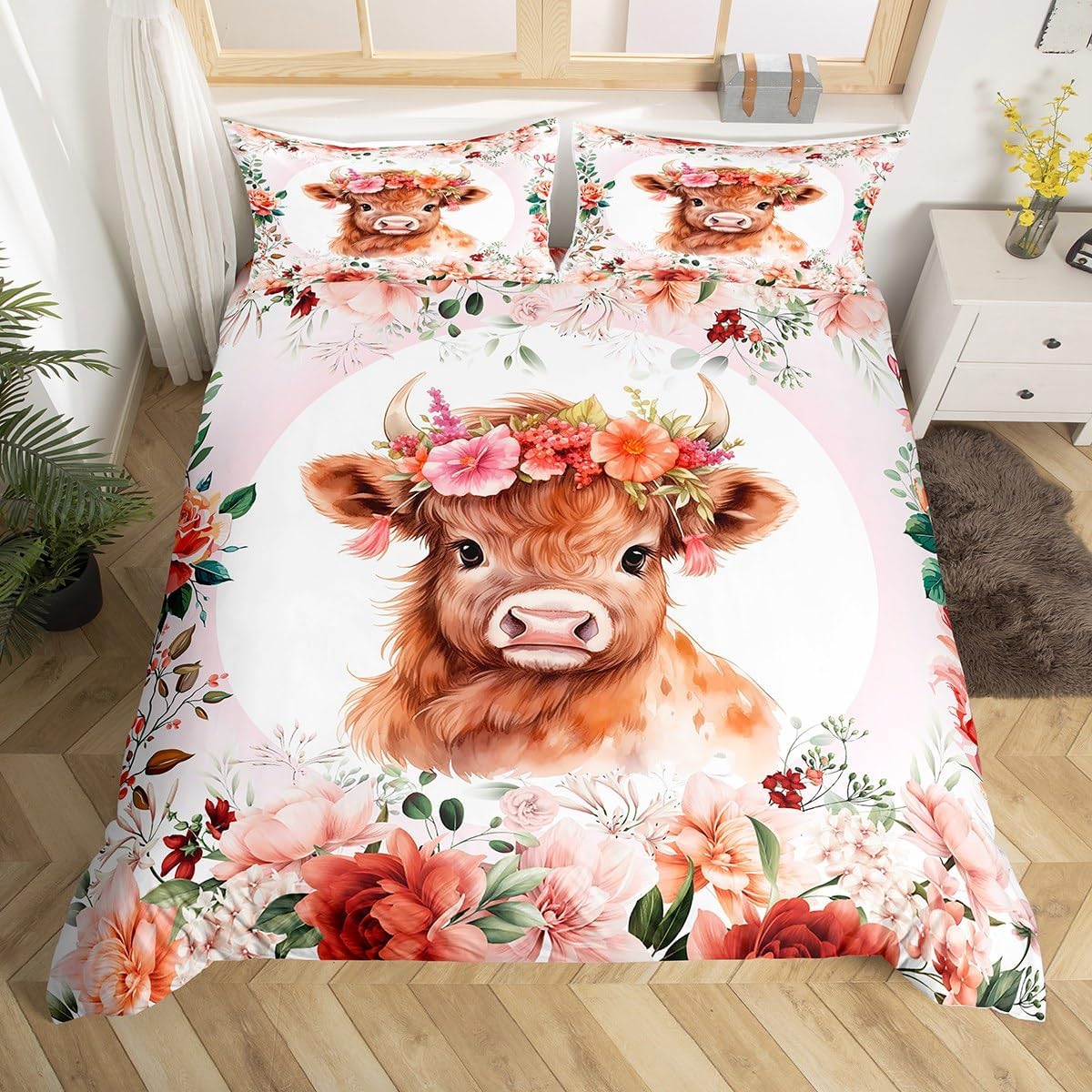 Amazon.com: Feelyou Cute Highland Cow Bedding Set Twin Size Kids Cartoon Animal Comforter Cover ...