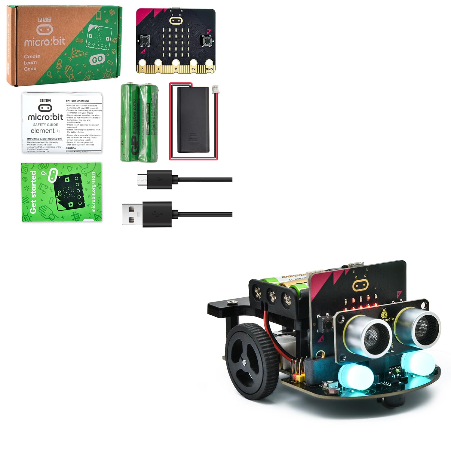 Amazon.com: KEYESTUDIO Micro:bit V2 Robot + Microbit V2 Go Kit ...