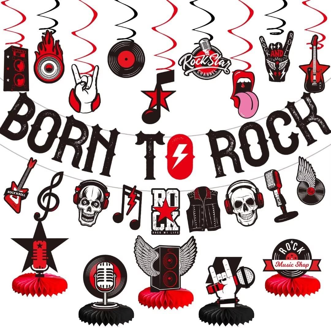 Amazon.com: LARRAZABAL Rock and Roll Party Decorations Include Born to ...