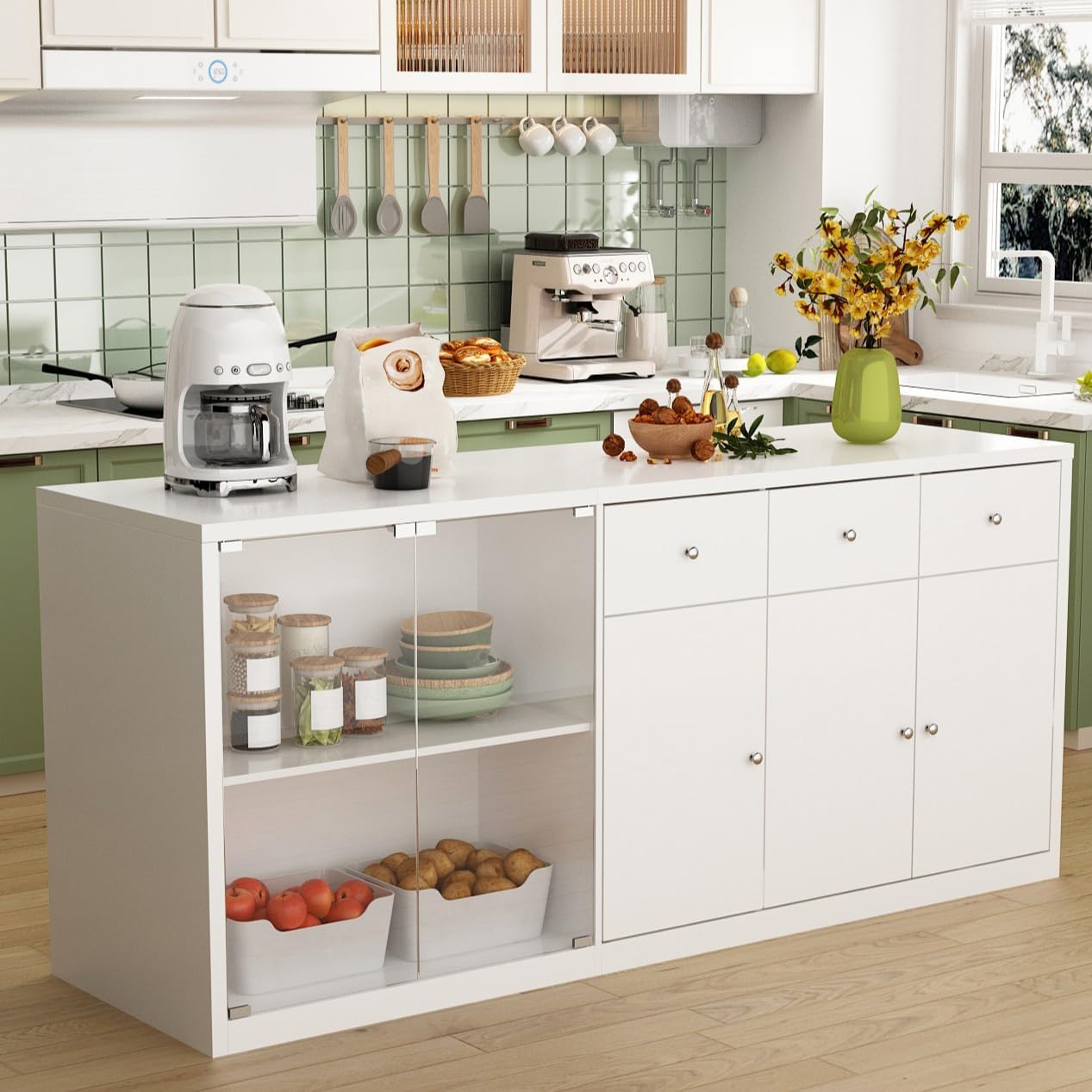 Amazon.com: Lovinouse Large White Kitchen Island Cabinet Storage ...