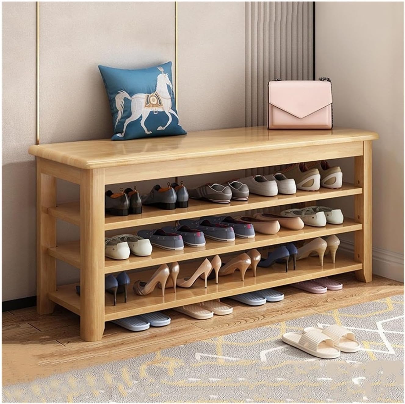 Amazon.com: Shoe Rack 2/3-Tier Shoe Bench, Rustic Solid Wooden Shoe ...