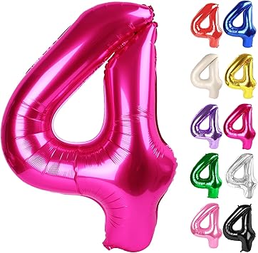 Amazon.com: Hot Pink Number 4 Balloon 40 Inch, 4 Balloon Number, 4th ...