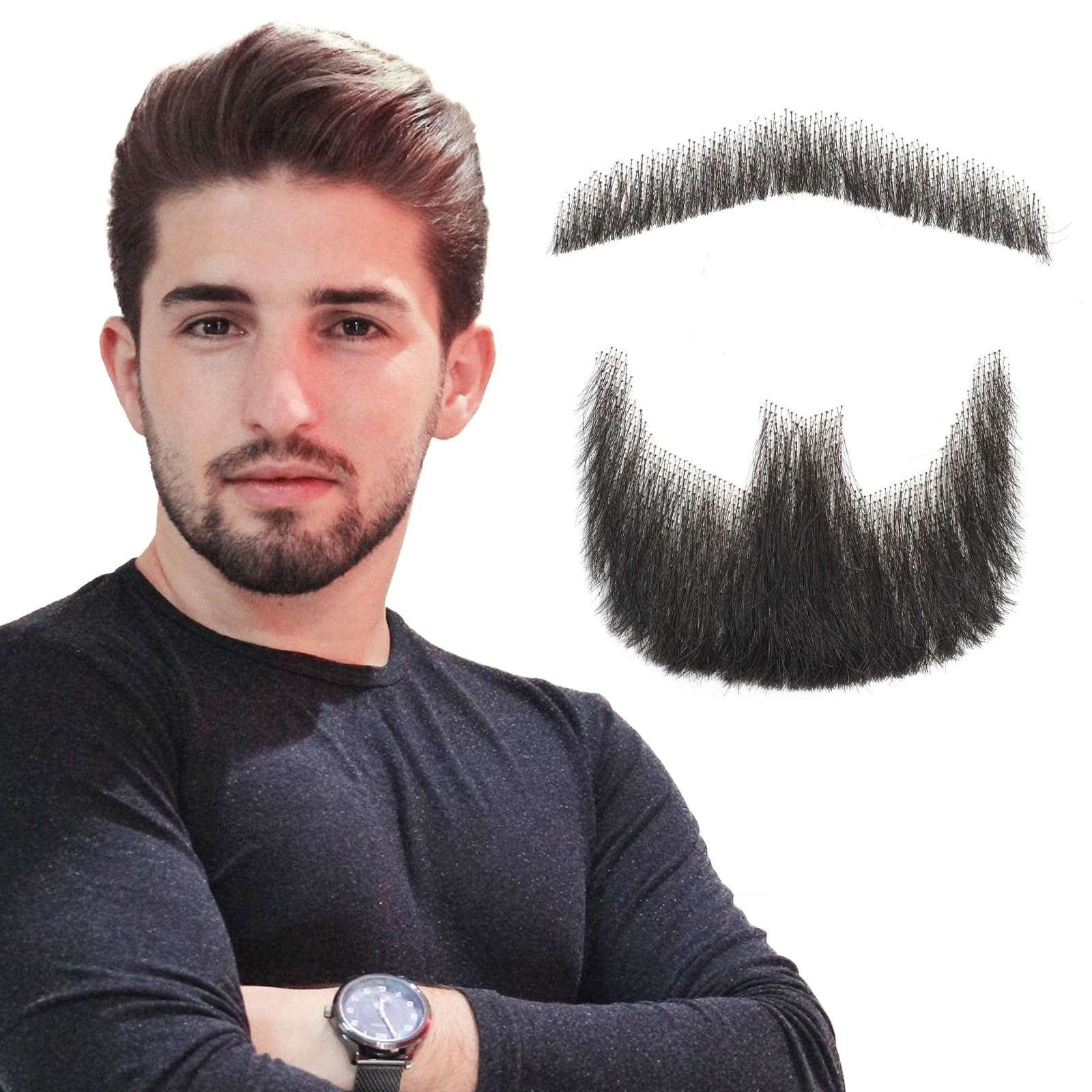 Amazon.com: Perience Fake Mustache, Human Hair Realistic Fake Beard ...