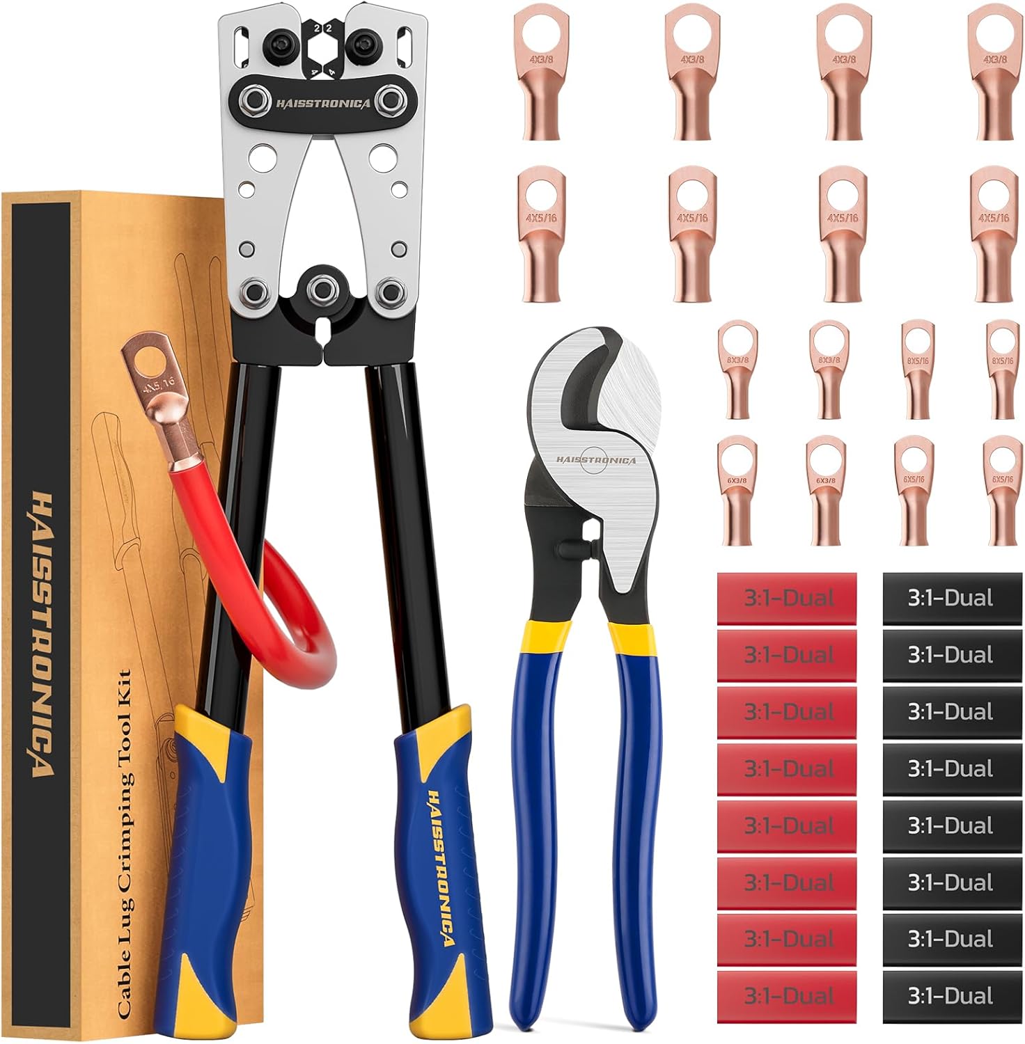 haisstronica Heavy Duty Battery Cable Crimping Tool Kit-Ratchet Hex ...