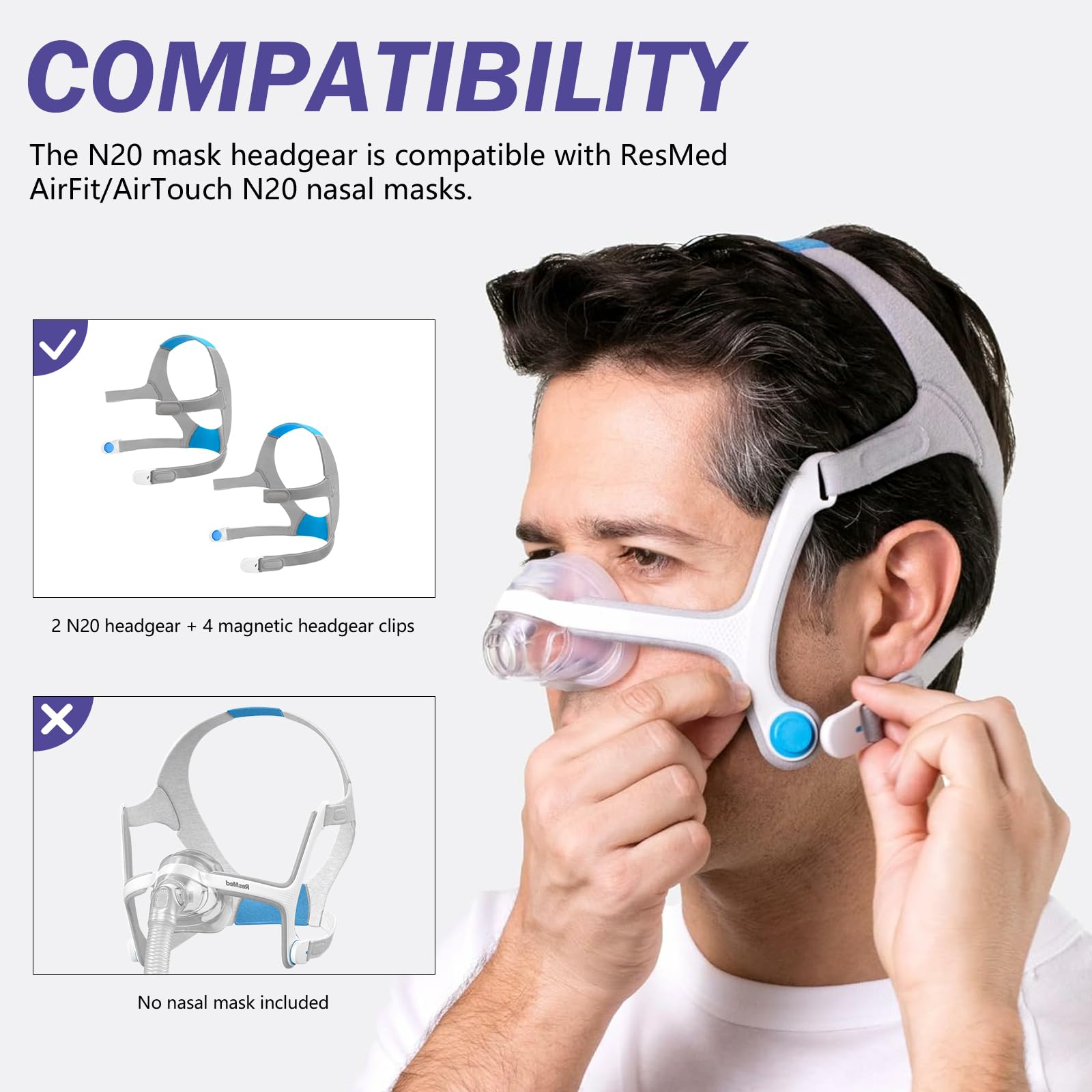 N20 Headgear Compatible with ResMed AirFit N20 / AirTouch N20 Nasal ...