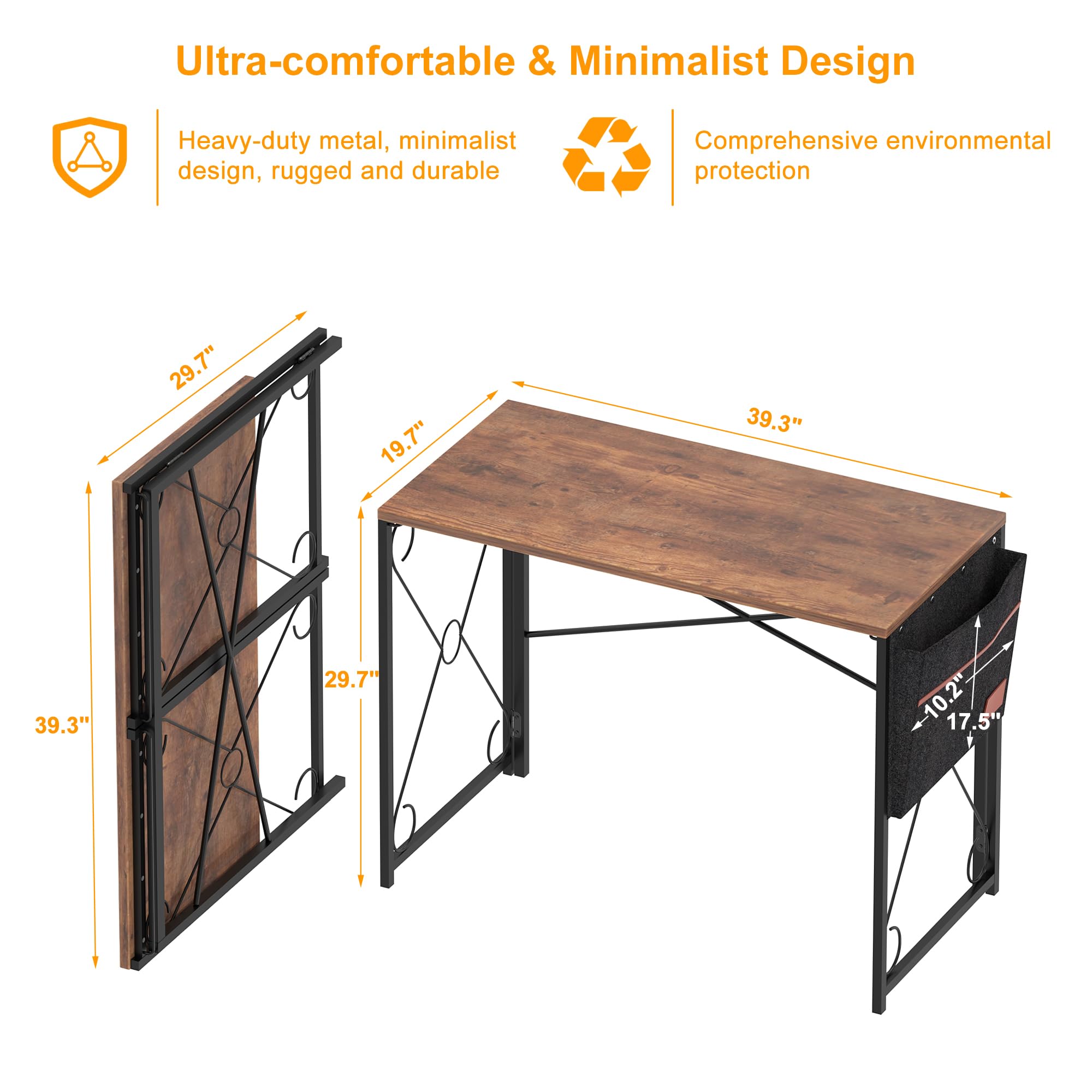 Snapklik.com : VECELO 39 Inch Folding Desk Simple Assembly Desk