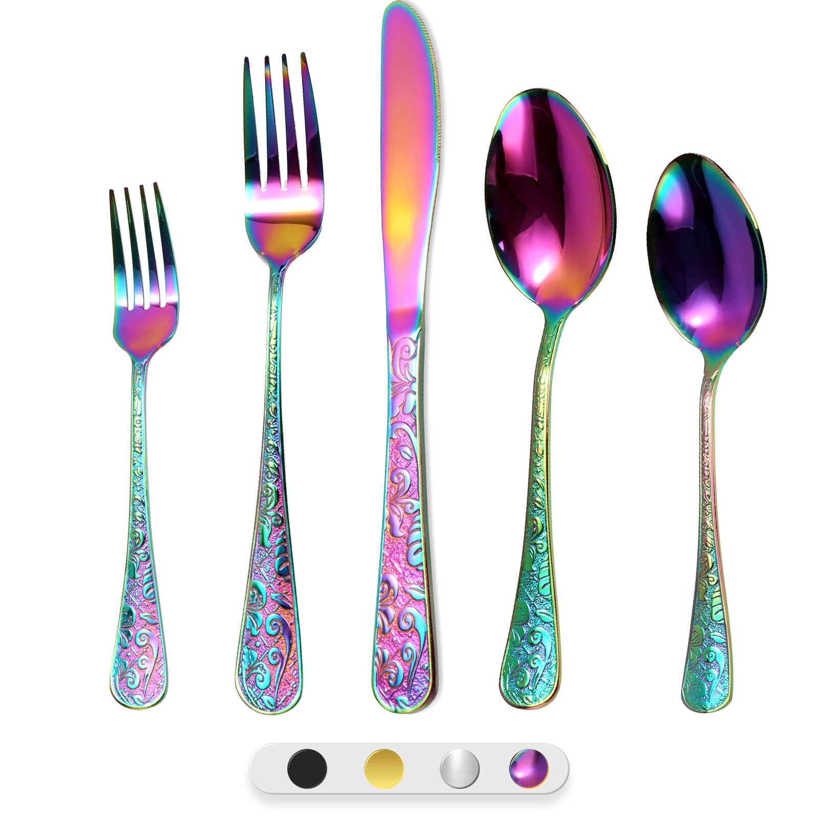 Amazon.com | Chuleno Vintage Floral Carved Rainbow Silverware Set for 6 ...