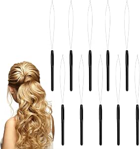 10 PCS Hair Extension Loop Needle Threader Pulling Hook Bead Device ...