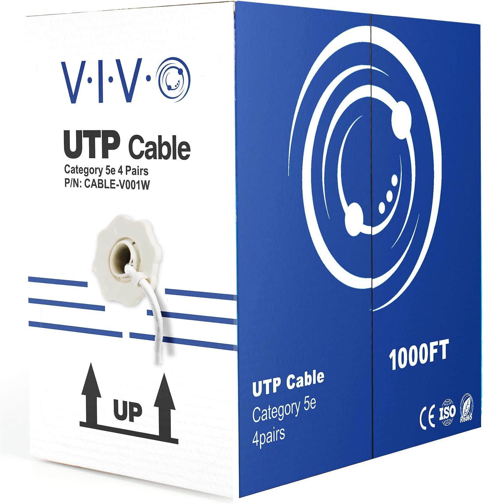 Amazon.com: 1000ft Cat5e Solid 24AWG Cable UTP Cat5 Bulk Pull Box ...