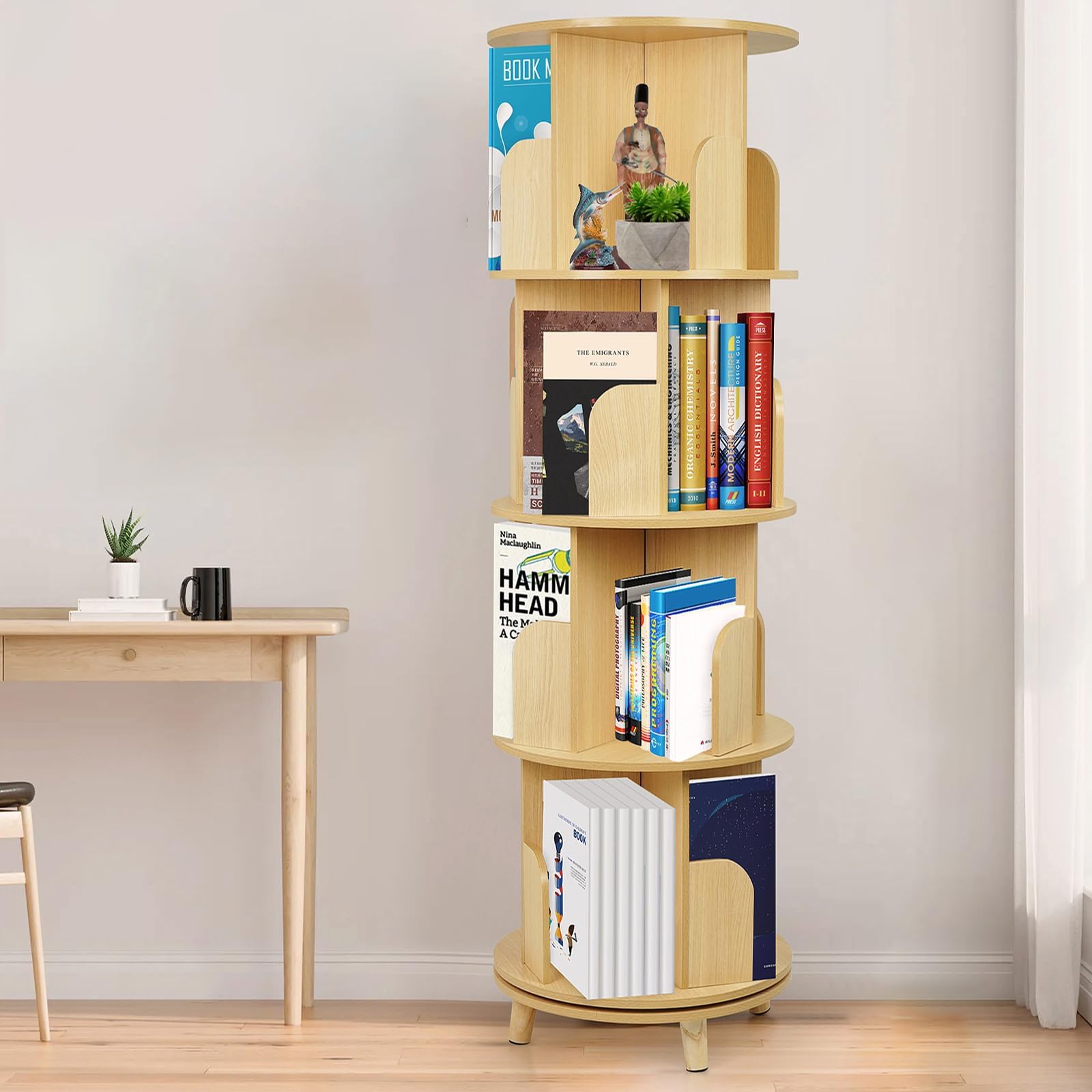 Ansley&HosHo 6 Tier Wooden Bookcase Corner Tall Book Shelf Modern 360 ...