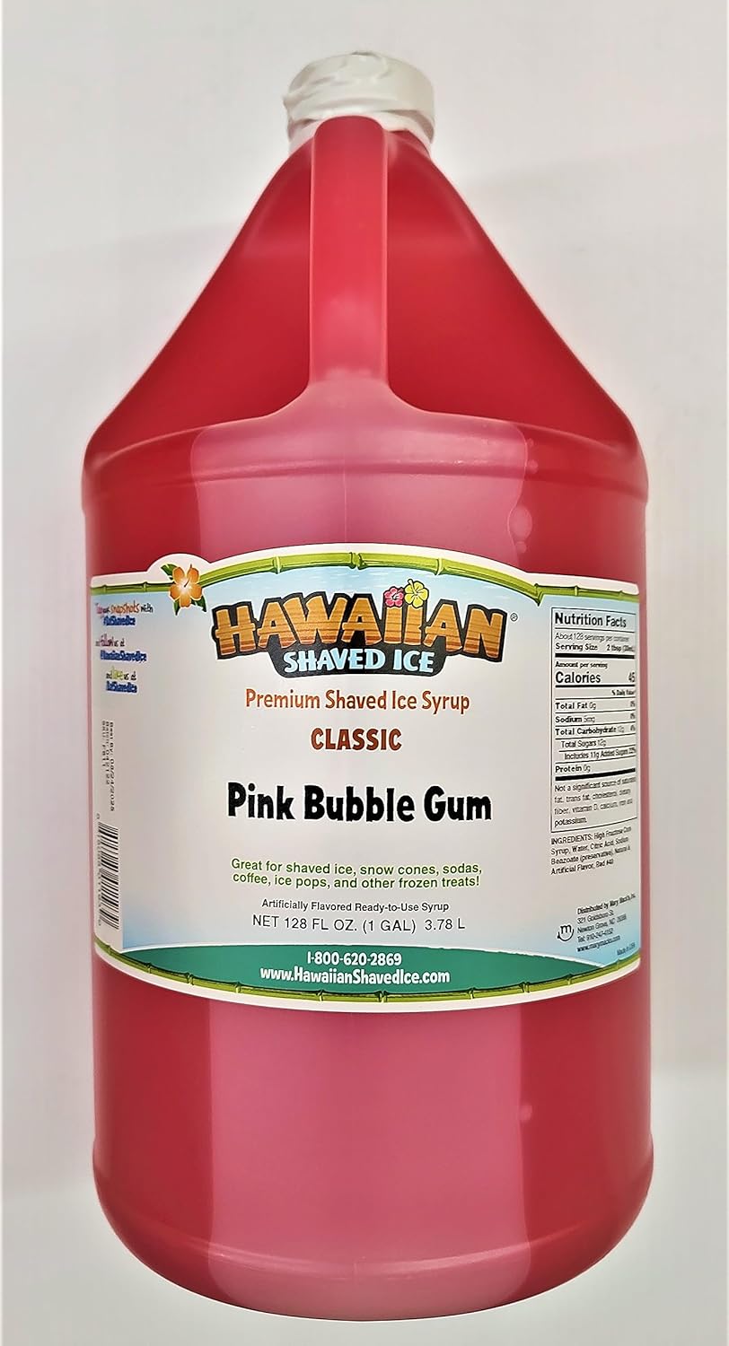 Hawaiian Shaved Ice Classic Pink Bubble Gum Syrup Flavour, 1 Gallon ...