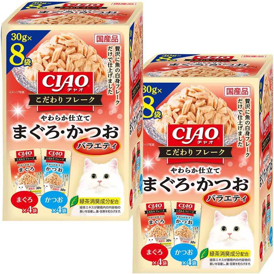 Amazon.co.jp: チャオ (CIAO) こだわりフレーク まぐろ・かつおバラエティ 30g×8袋 2個セット : ペット用品