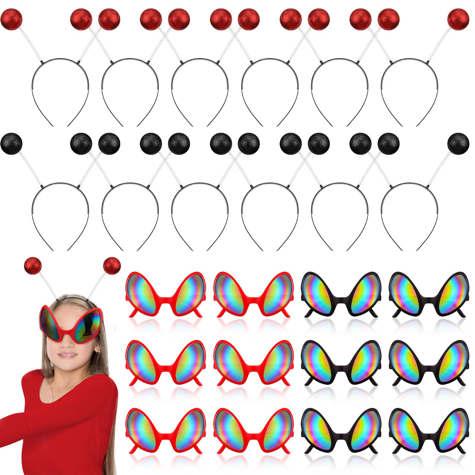 Yuxung 48 Pcs Alien Glasses and Headband Set Alien Rainbow Lens ...