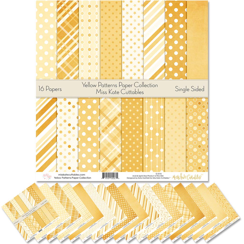 Yellow Patterns Printed Scrapbook Paper Set By Miss Kate Cuttables ...