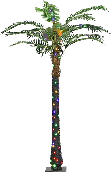 Outsunny 6FT Lighted Palm Tree Light Up LED Artificial Palm Tree with ...