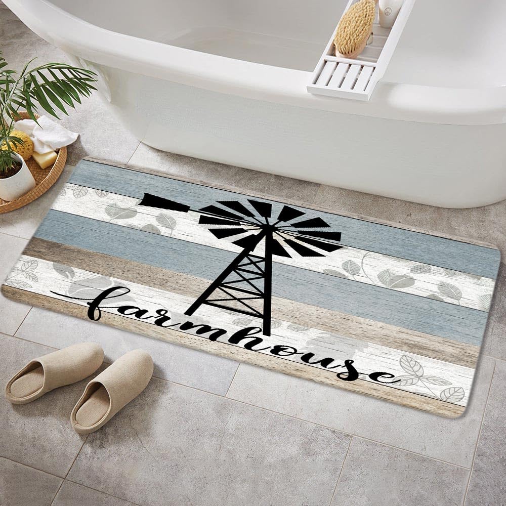 Amazon.com: JAWO Farmhouse Bath Rugs for Bathroom, Black Windmill Teal ...