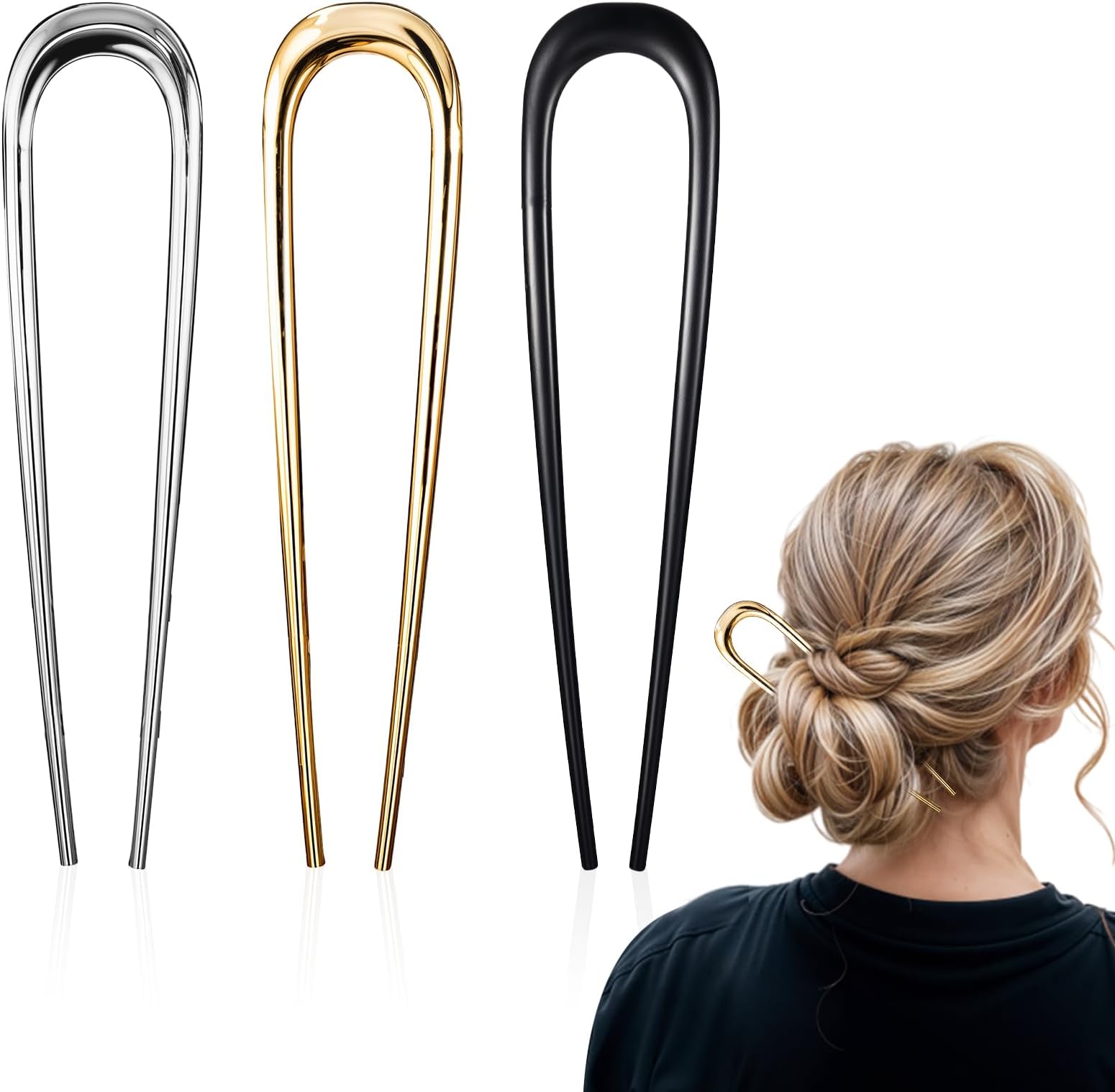Amazon.com : Ouligay 3pcs Metal French Hair Pins for Buns,U Shaped Hair ...
