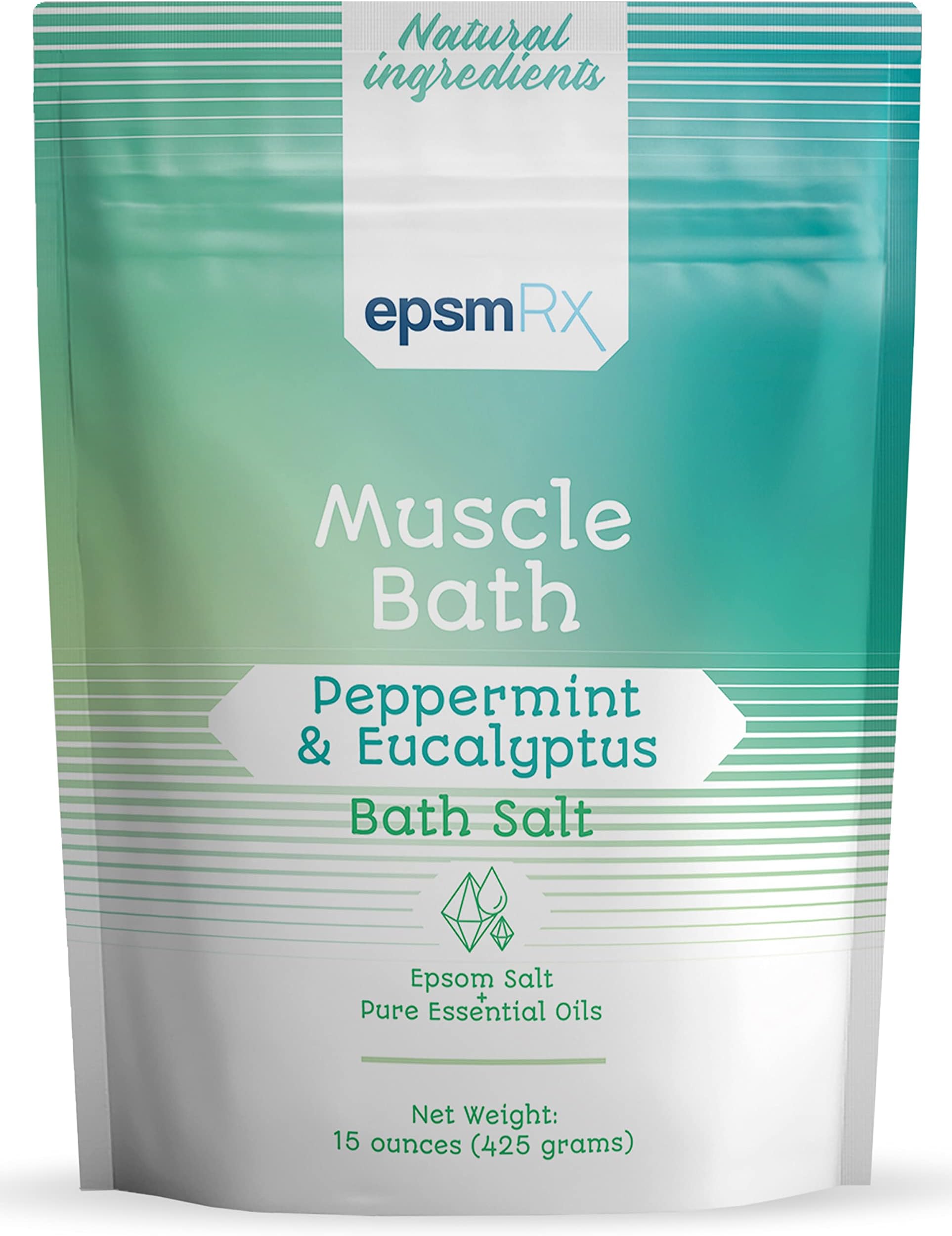 Amazon.com : Muscle Bath Salt 15 Ounces Epsom Salt Bath Soak Pouch with ...