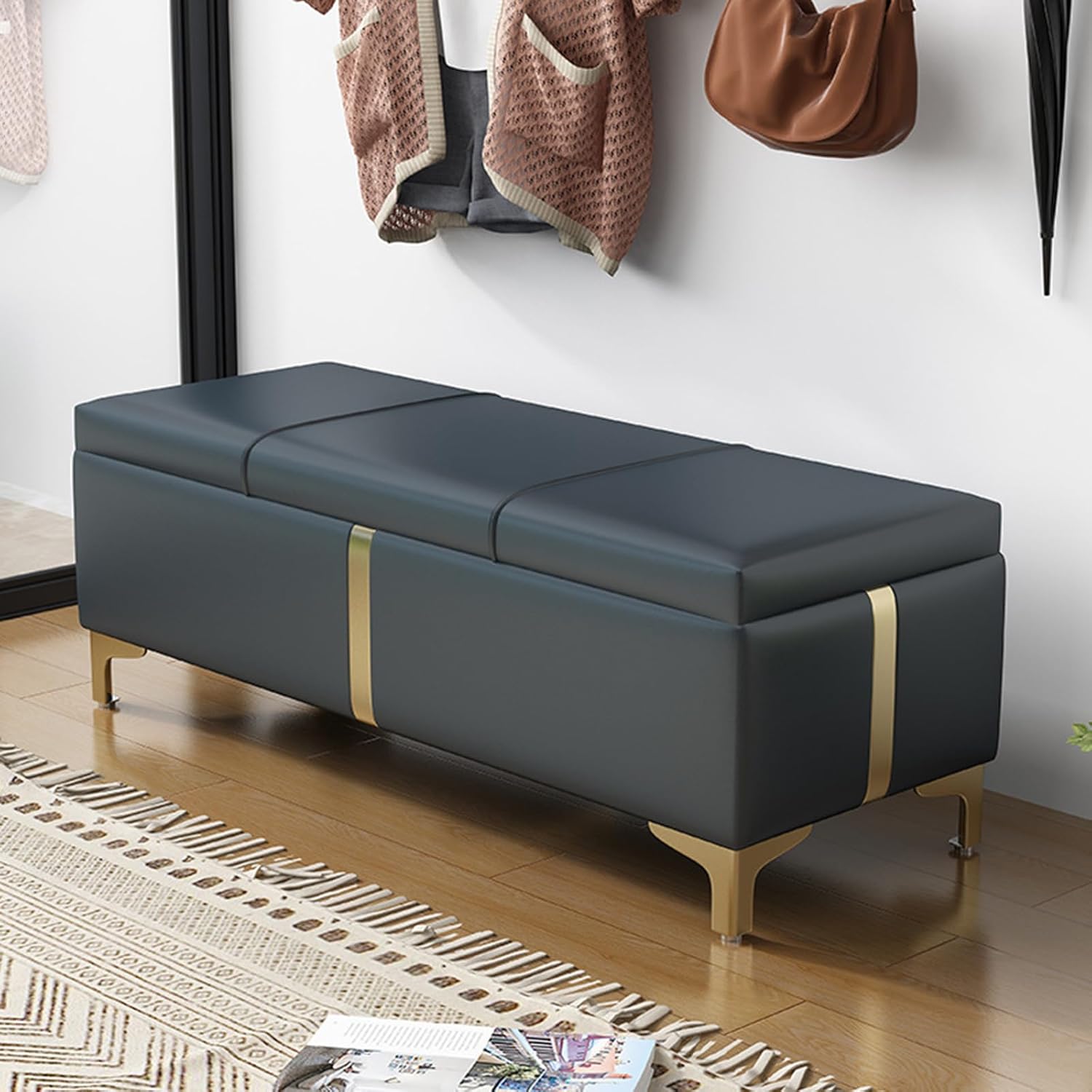 Blue Shoes Storage Bench Hidden Storage Ottoman Box Hallway 150kg Load ...