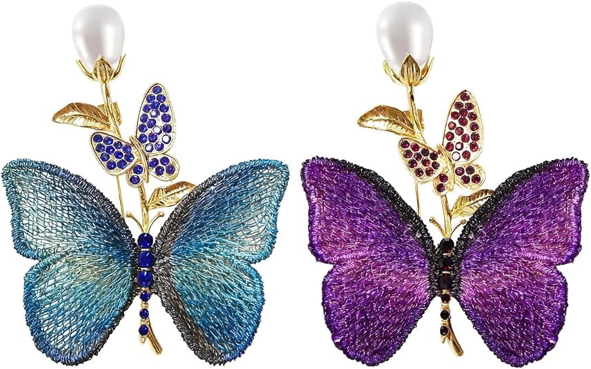 Amazon.com: Rhinestone Butterfly Brooch Pins for Women, Blue and Purple ...