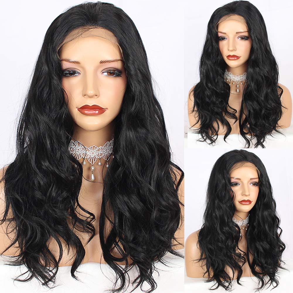 Natural Black Wig Jet Black Lace Front Wig Wavy Front Lace