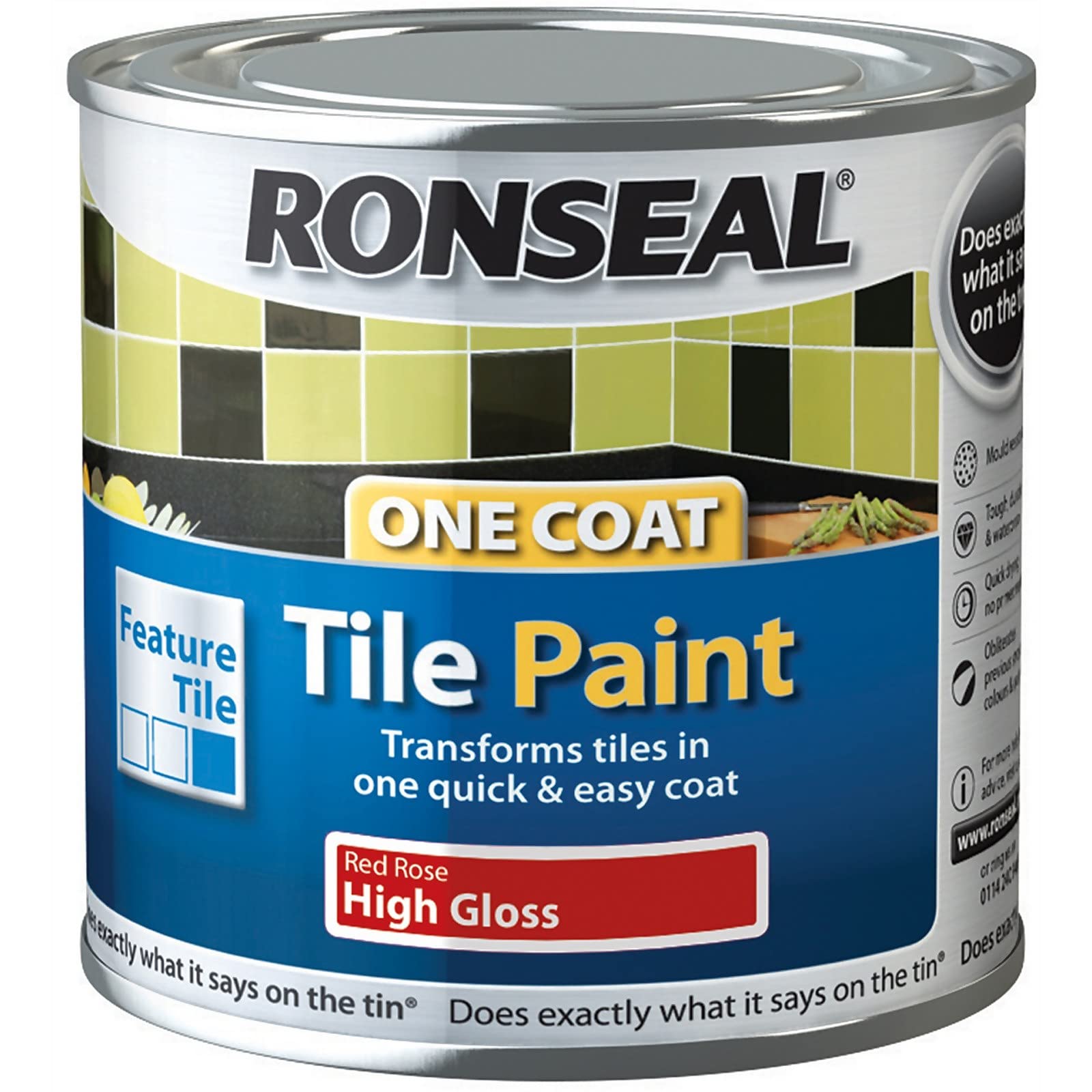Ronseal One Coat Tile Paint Red Rose 250ml : Amazon.co.uk: DIY & Tools