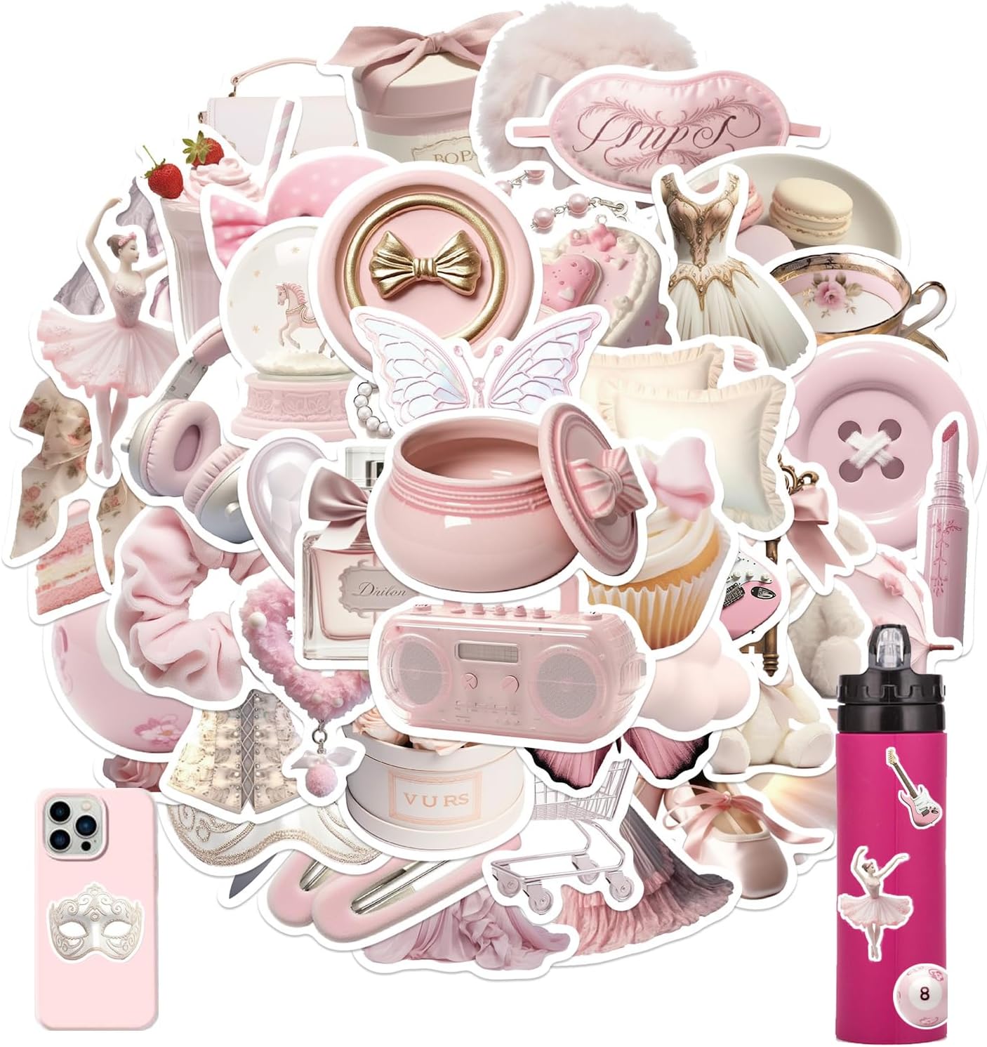 Amazon.com: 50 calcomanías de ballet rosa suave para niñas, calcomanías ...