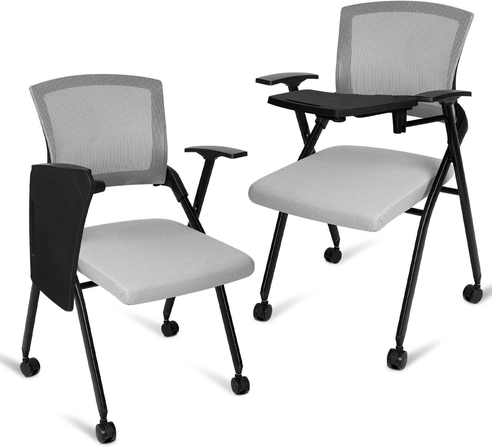 Amazon.com: Sintuff Tablet Arm Folding Chair with Caster Wheels Chair ...
