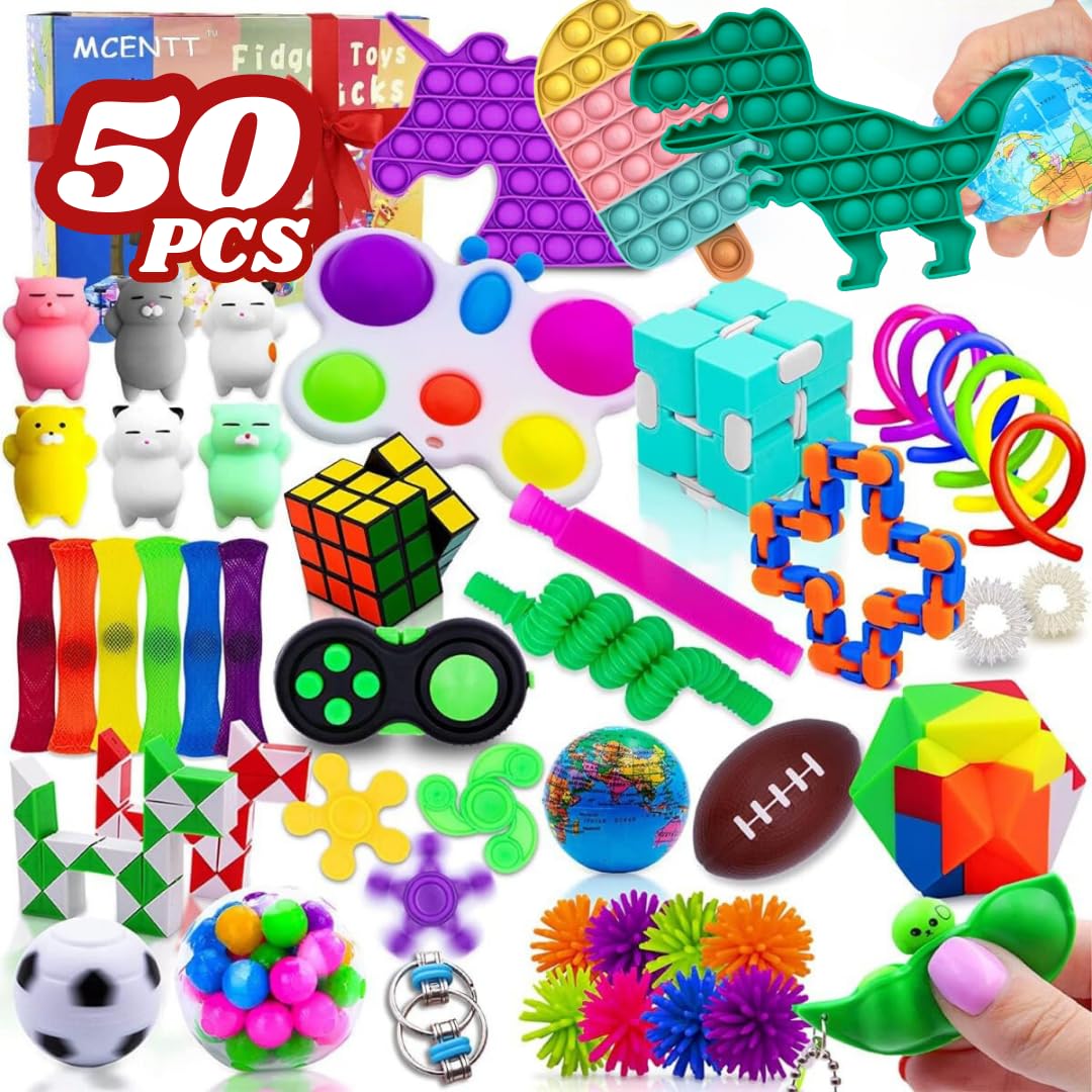Buy MCENTT 50 Pcs Fidget Toys Set Sensory Simple Dimple Fidgets Toy Set ...