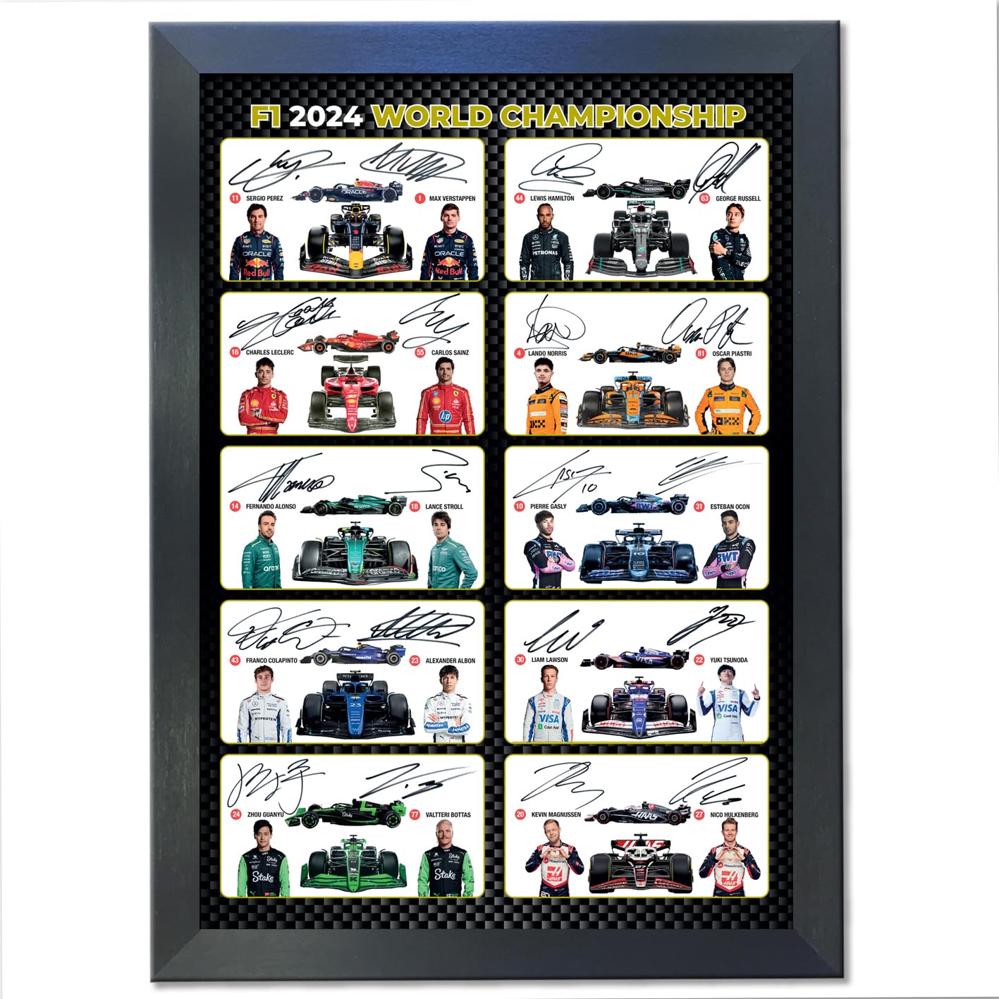 F1 2024 Drivers and Cars Signed Autograph Print, 350gsm, A3 Frame Size ...