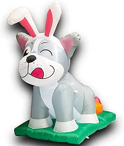 PRODUCTZ 5 FT Easter Inflatable Outdoor Decorations Dog with Bunny Ears ...
