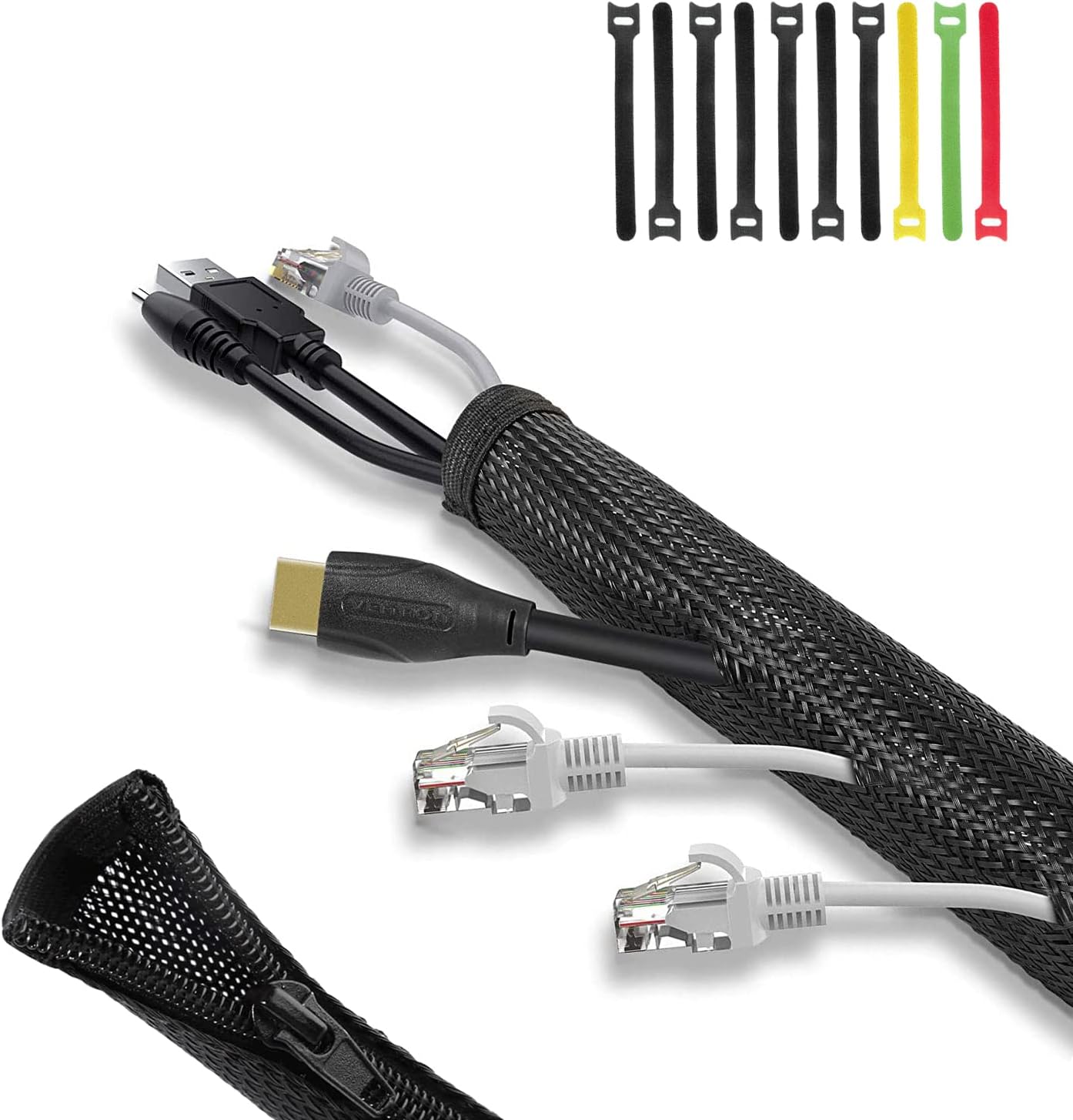 Cable Tidy Zip Sleeve, Domemit 1M Desk Cable Management Wire Covers ...